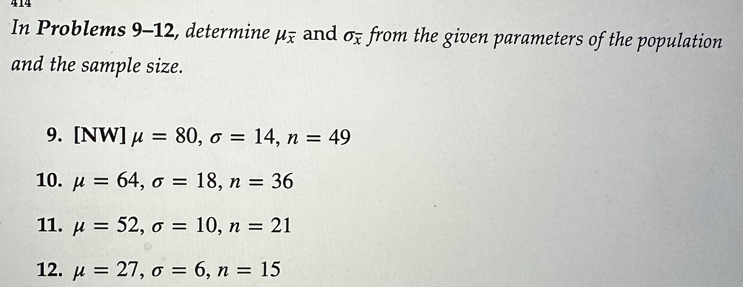 Solved In Problems 9-12, ﻿determine μx‾ ﻿and σx‾ ﻿from the | Chegg.com