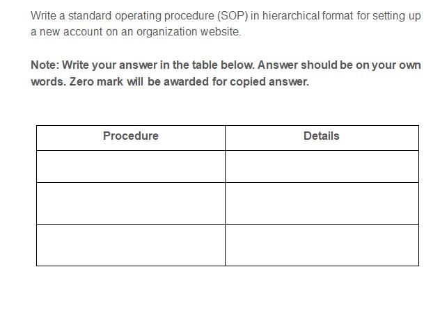 Solved Write a standard operating procedure (SOP) in | Chegg.com