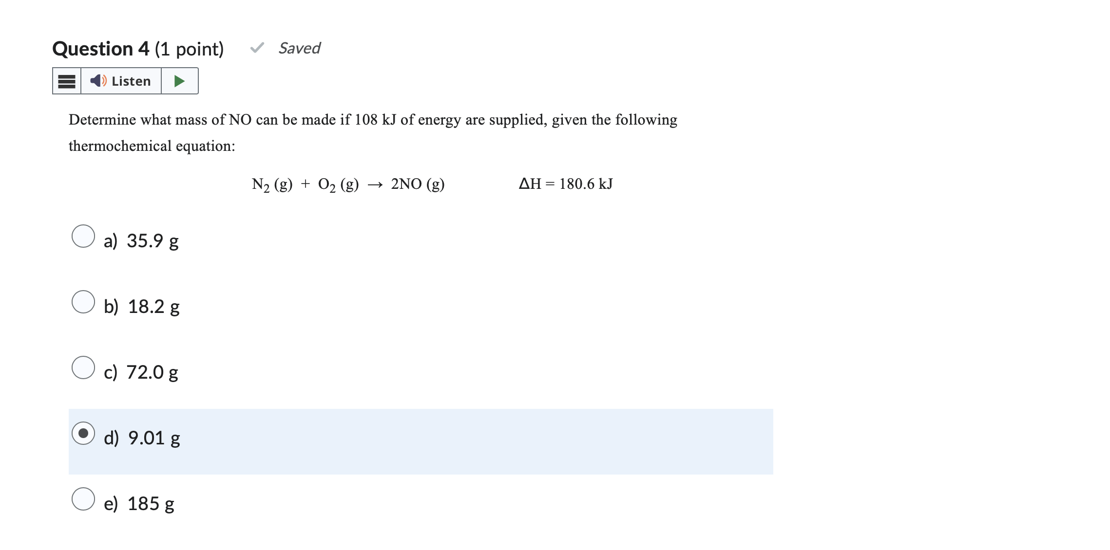 Solved Determine what mass of NO can be made if 108 kJ of | Chegg.com