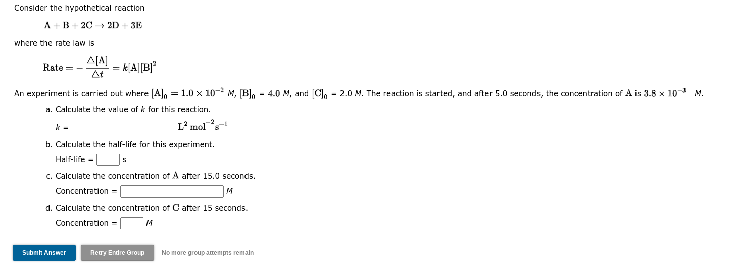 Solved Consider The Hypothetical Reaction A B 2c→2d 3e Where