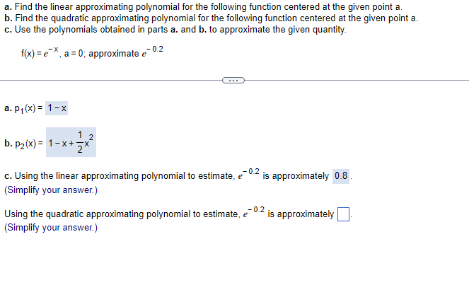 Solved a. Find the linear approximating polynomial for the | Chegg.com