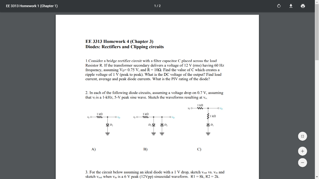 EE 3313 Homework 1 (Chapter 1) 1/2 EE 3313 Homework 4 | Chegg.com