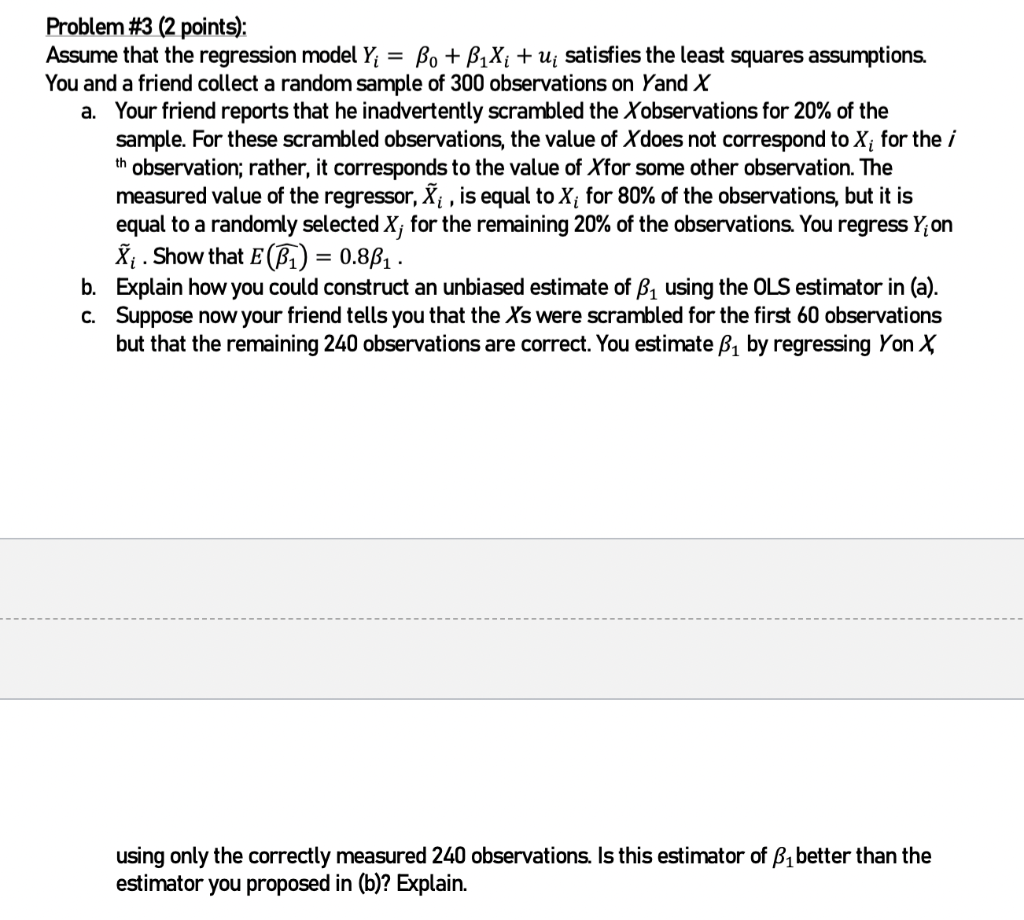 Problem #3 ( 2 points): Assume that the regression | Chegg.com