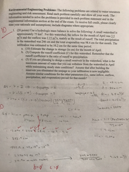 Solved Environmental Engineering Problems: The following | Chegg.com