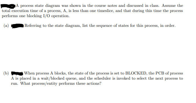A process state diagram was shown in the course notes | Chegg.com
