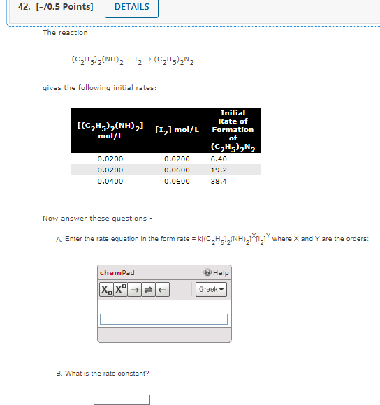 Solved The reaction (C2H5)2(NH)2+I2→(C2H5)2 N2 gives the | Chegg.com