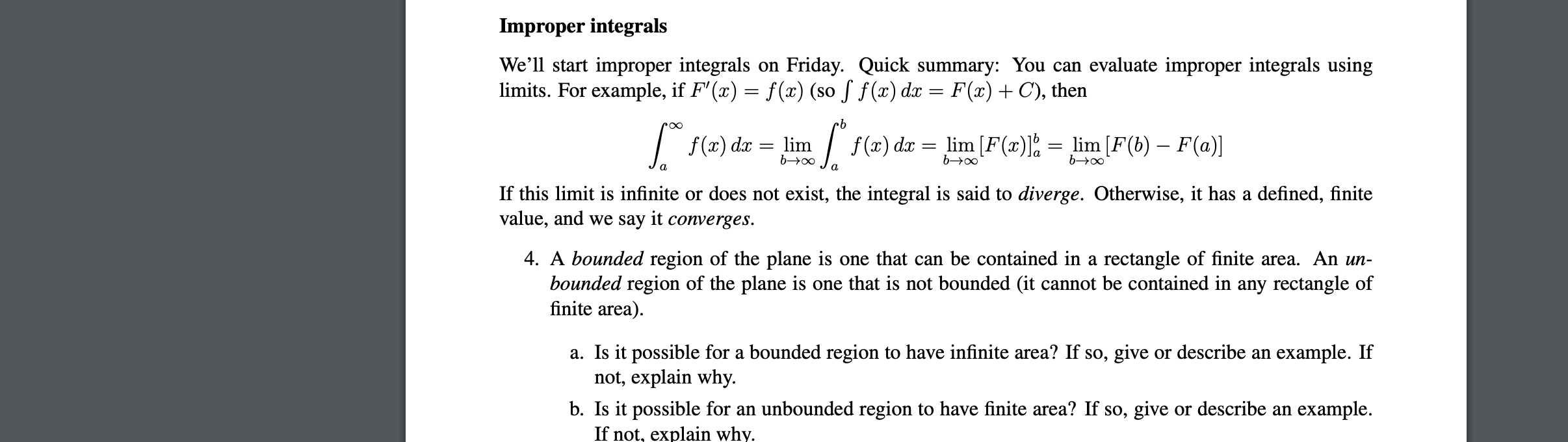 Solved Improper integrals We'll start improper integrals on | Chegg.com