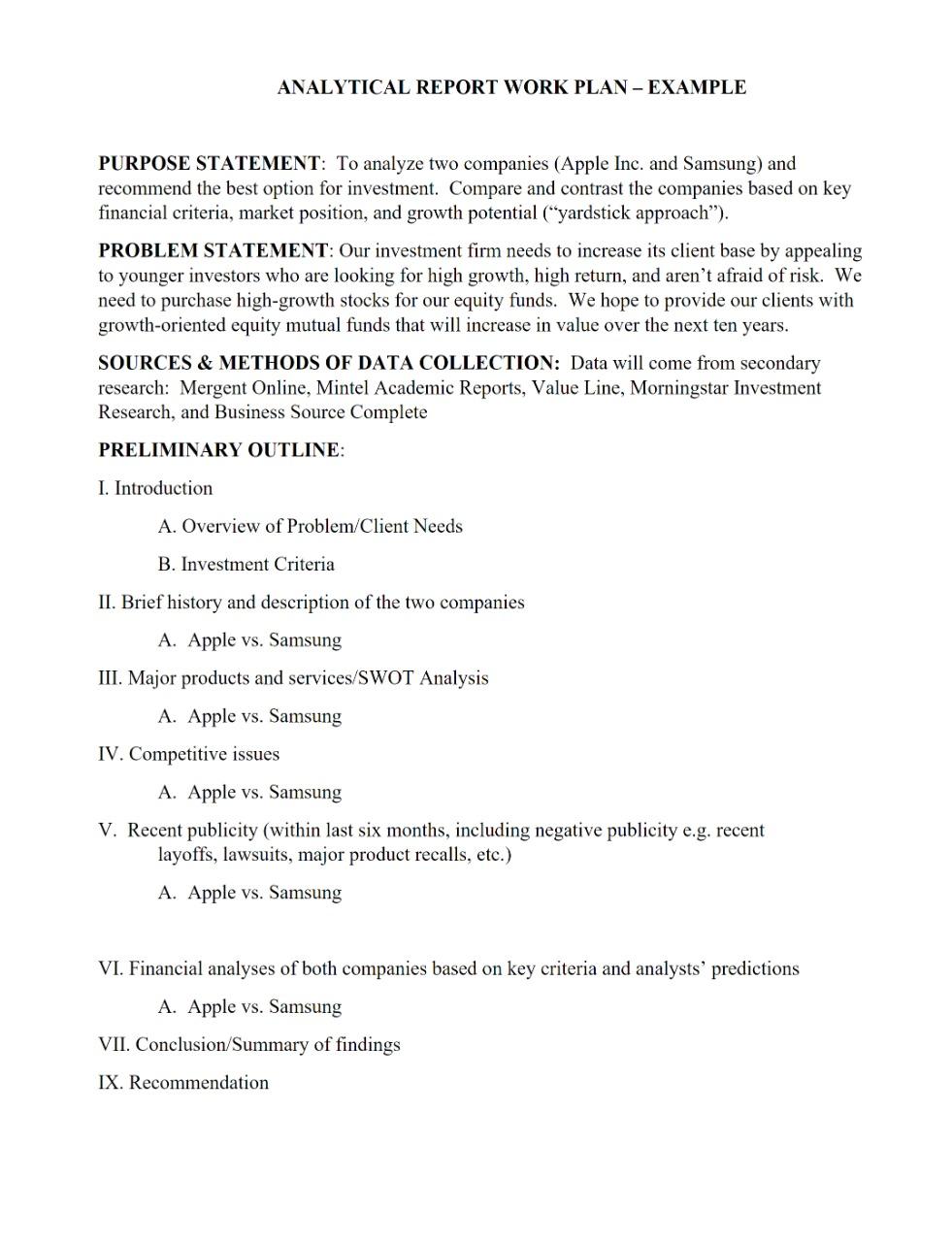 ANALYTICAL REPORT WORK PLAN - EXAMPLE PURPOSE | Chegg.com