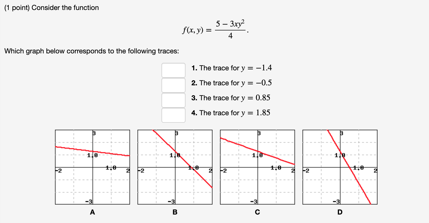 Solved (1 point) Consider the function 5 – 3xy2 f(x, y) = ? | Chegg.com