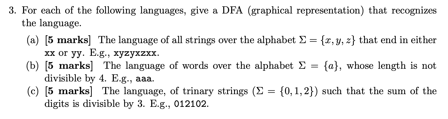 Solved 3. For each of the following languages, give a DFA | Chegg.com