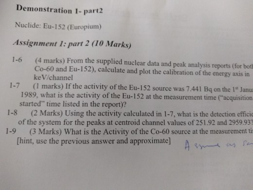Demonstration 1- part2 Nuclide: Eu-152 (Europium) | Chegg.com