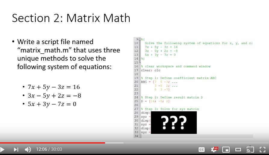 Section 2: Matrix Mathh . Write a script file named | Chegg.com