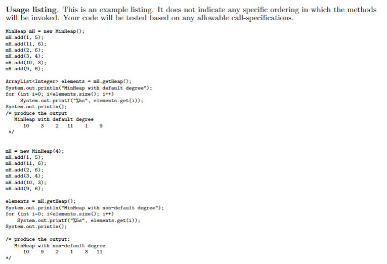 Write a class MinHeap that conforms to the following | Chegg.com