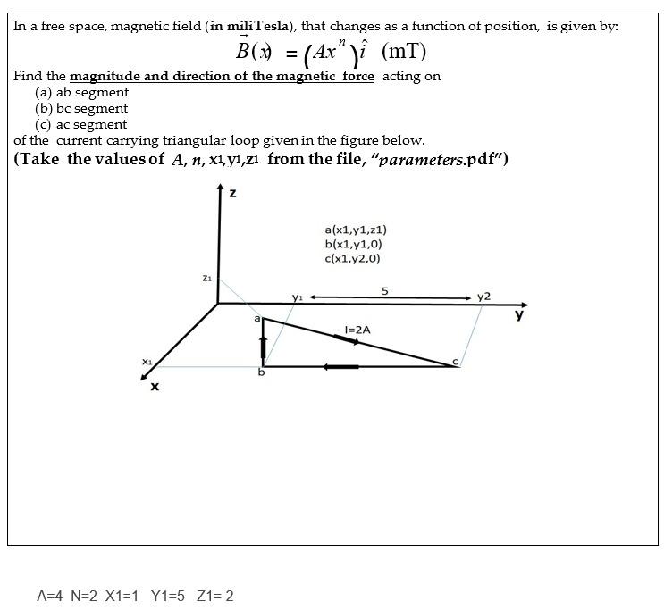 Solved In a free space, magnetic field (in miliTesla), that | Chegg.com