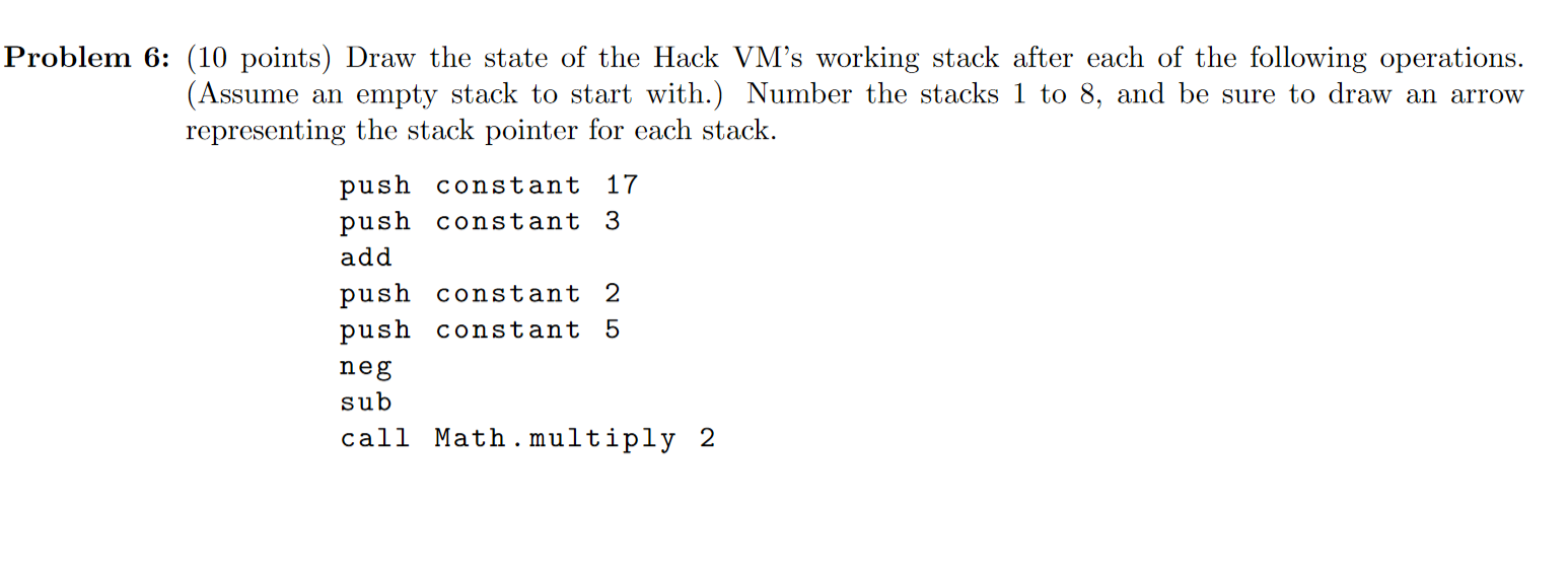 Solved Problem 6: (10 points) Draw the state of the Hack | Chegg.com