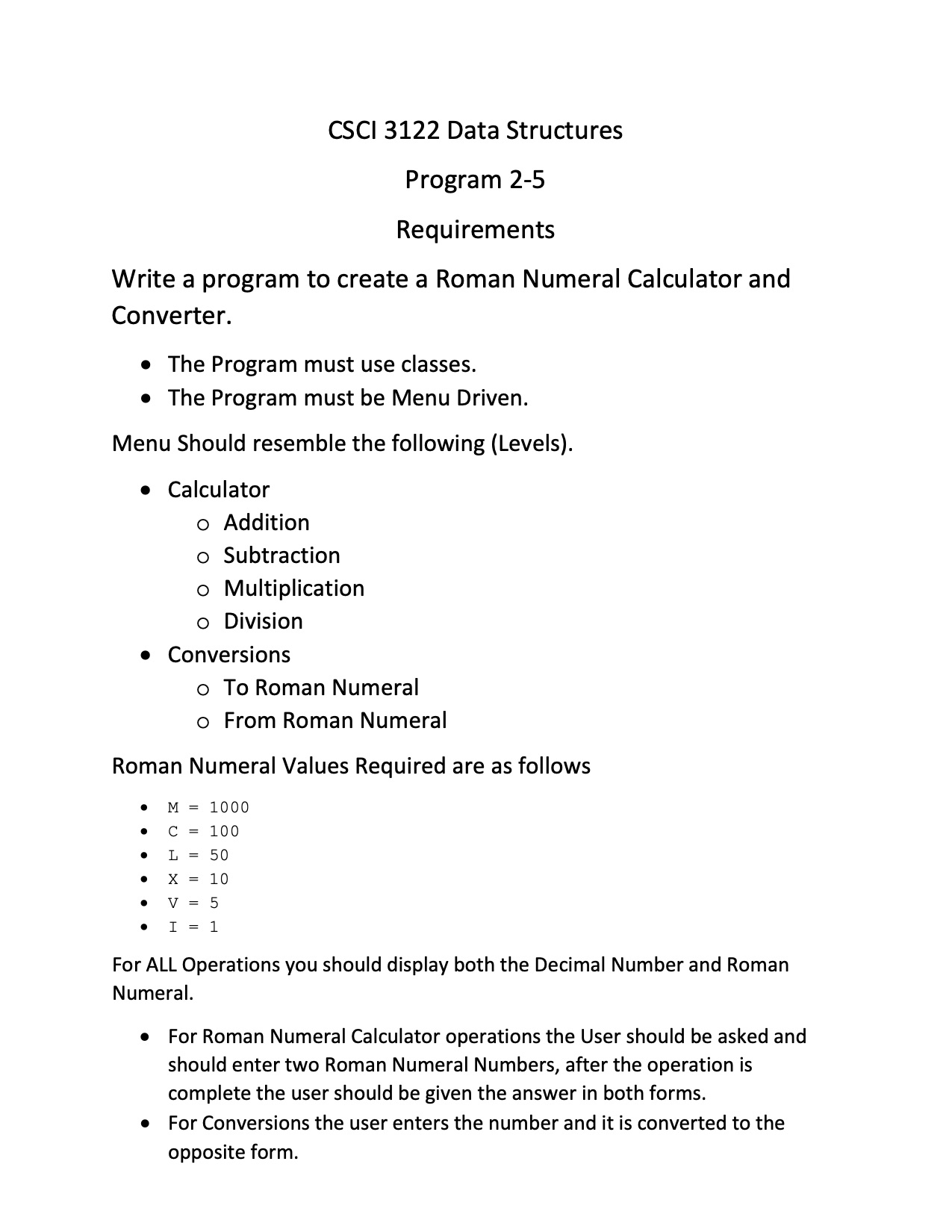 CSCI 3122 Data Structures Program 2-5 Requirements | Chegg.com