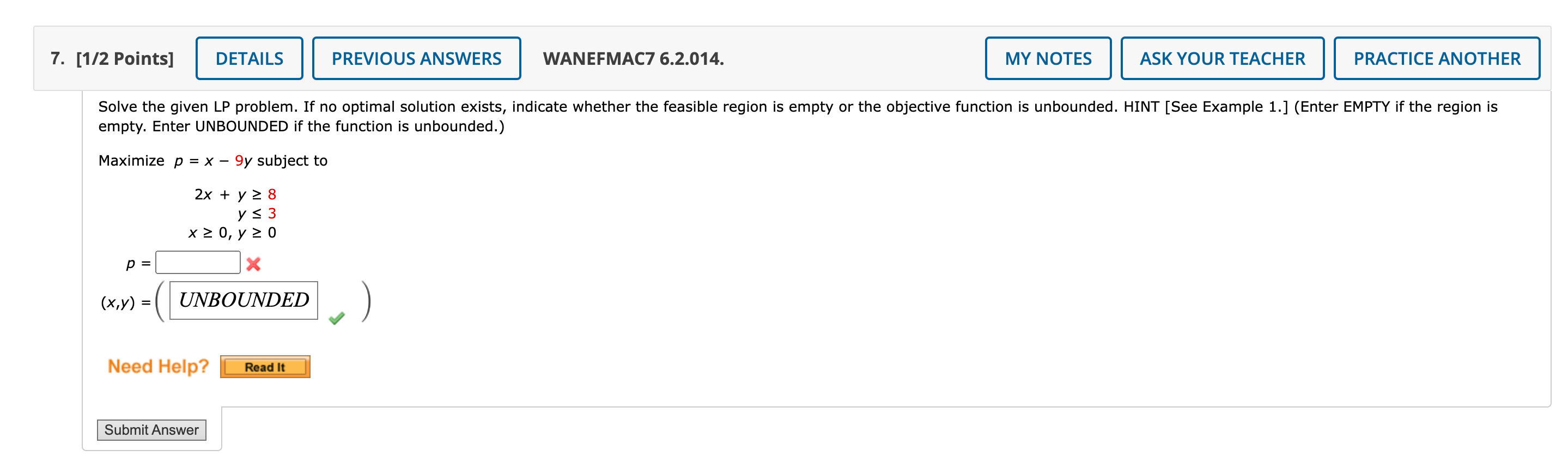 Solved 1/2 Points] WANEFMAC7 6.2.014. empty. Enter UNBOUNDED | Chegg.com