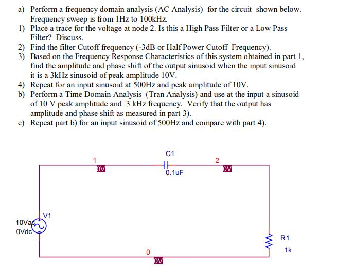Solved a) Perform a frequency domain analysis (AC Analysis) | Chegg.com