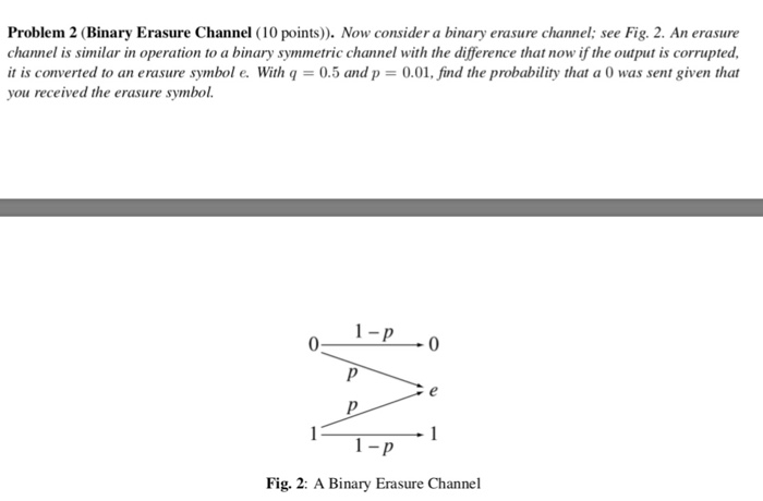 Solved Problem 2 (Binary Erasure Channel (10 points)). Now | Chegg.com