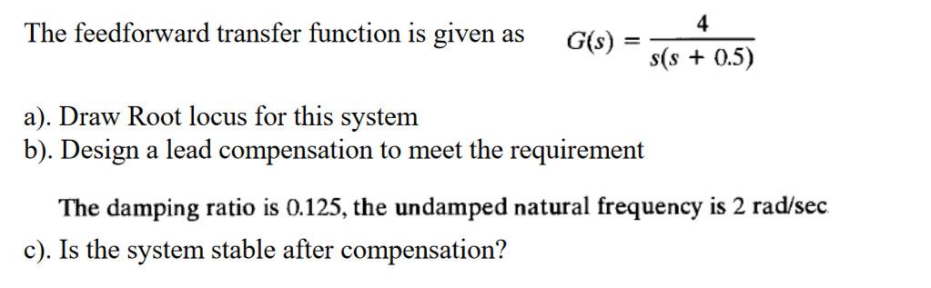 Solved The feedforward transfer function is given as | Chegg.com