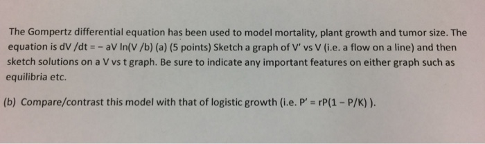 Solved The Gompertz differential equation has been used to | Chegg.com