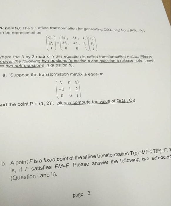 Solved 0 points): The 2D affine transformation for | Chegg.com