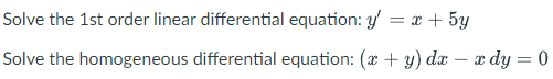 Solved Solve the 1st order linear differential equation: | Chegg.com
