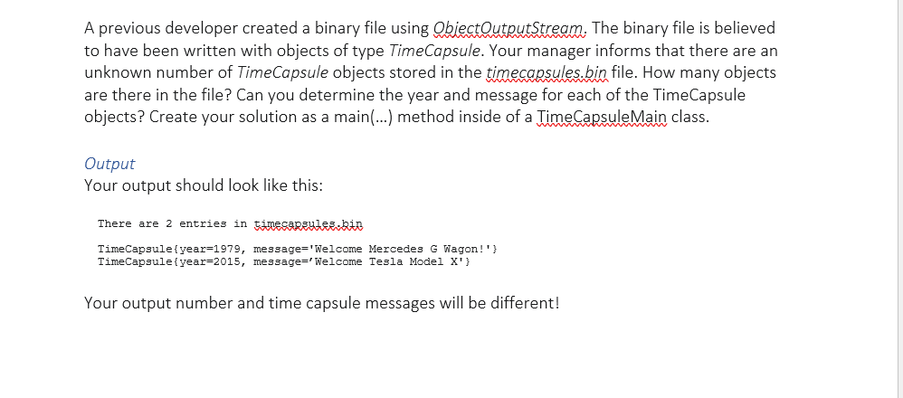 Solved Do NOT modify TimeCapsule.java. Given | Chegg.com
