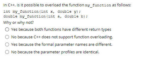 Solved In C++, is it possible to overload the function | Chegg.com