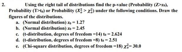 Solved 2. Using the right tail of distributions find the | Chegg.com