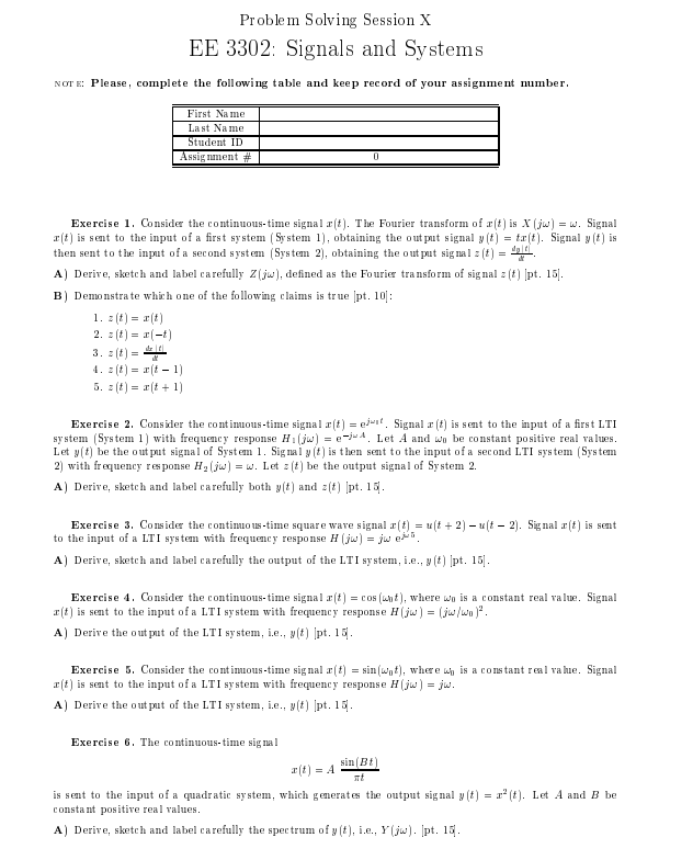 Problem Solving Session X EE 3302: Signals and | Chegg.com