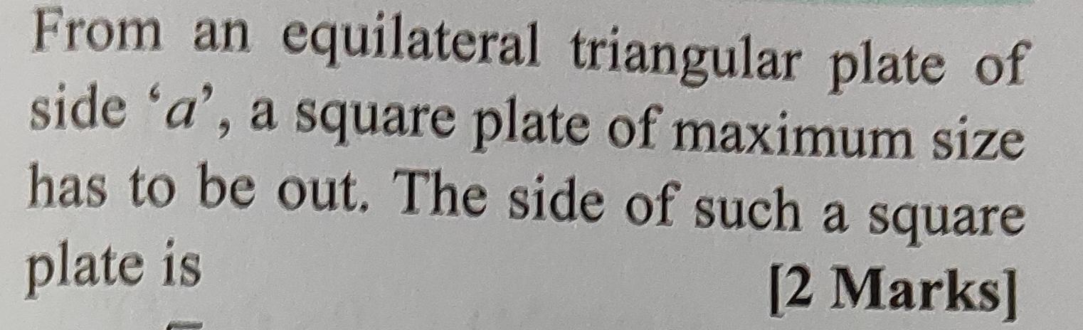 Solved From an equilateral triangular plate of side 'a', a | Chegg.com