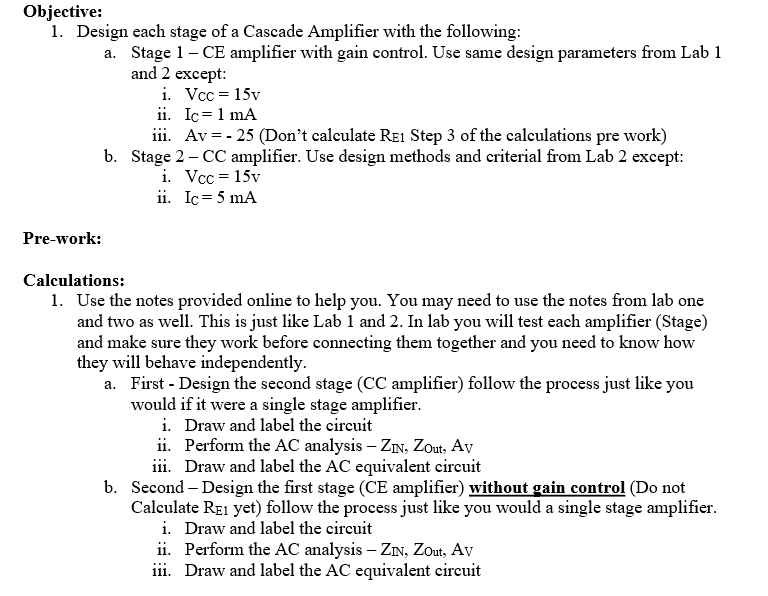 Objective: 1. Design each stage of a Cascade | Chegg.com