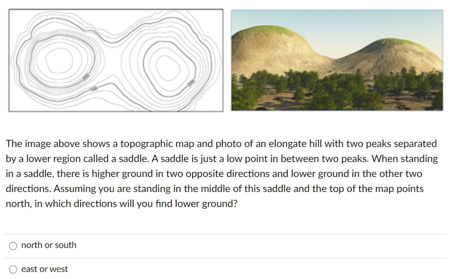 Solved 100 The image above shows a topographic map and photo | Chegg.com