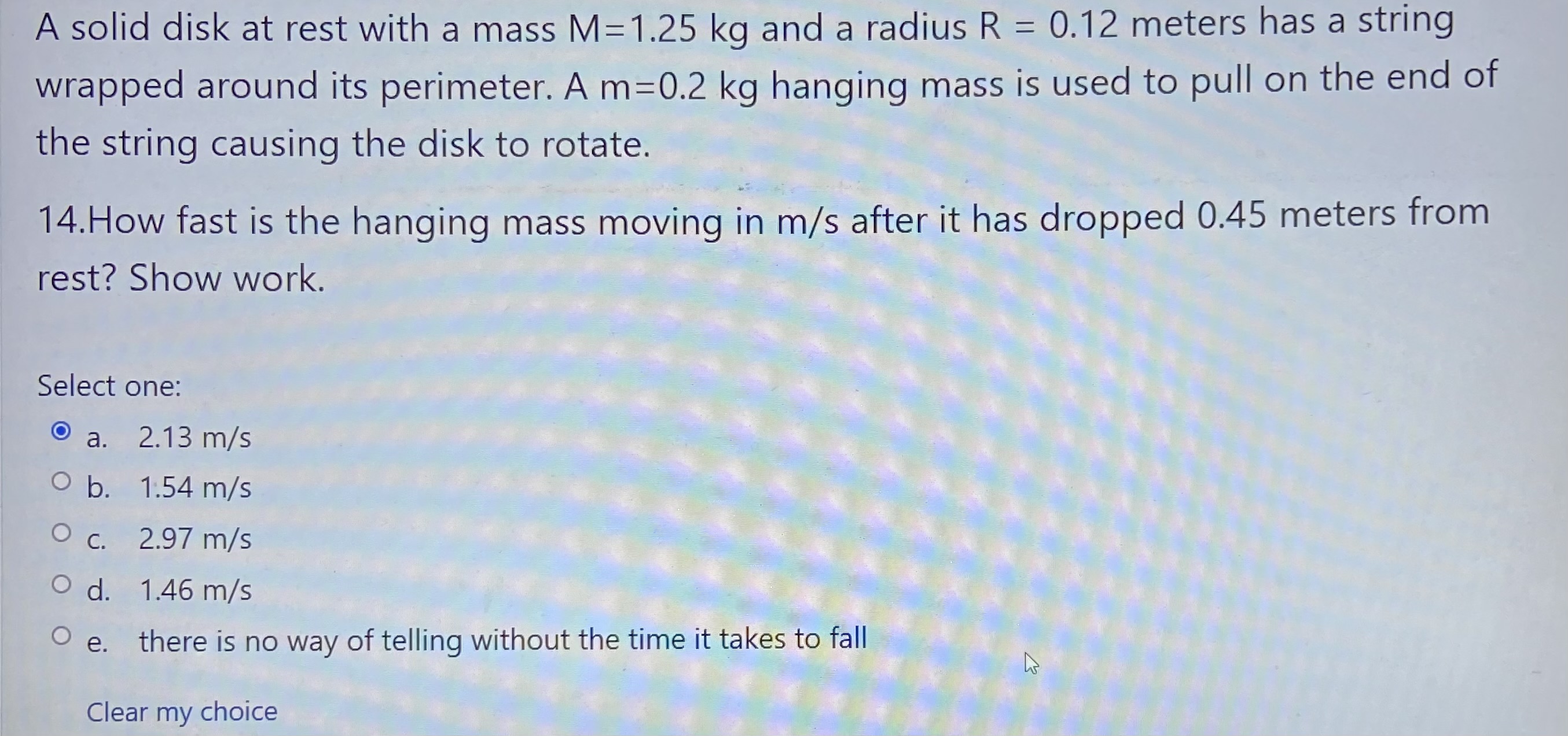 Solved A solid disk at rest with a mass M=1.25 kg and a | Chegg.com