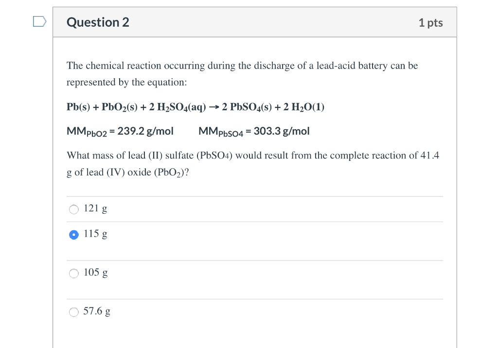 Solved D Question 2 1 Pts The Chemical Reaction Occurring 8421