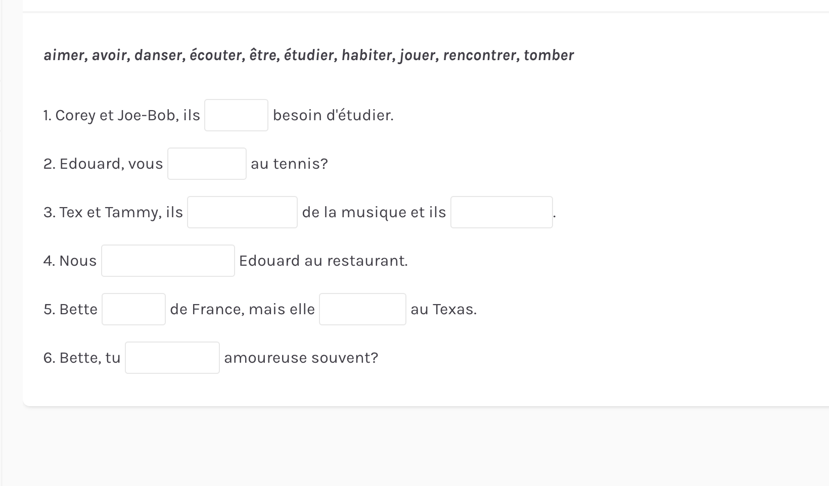 aimer, avoir, danser, écouter, être, étudier, | Chegg.com
