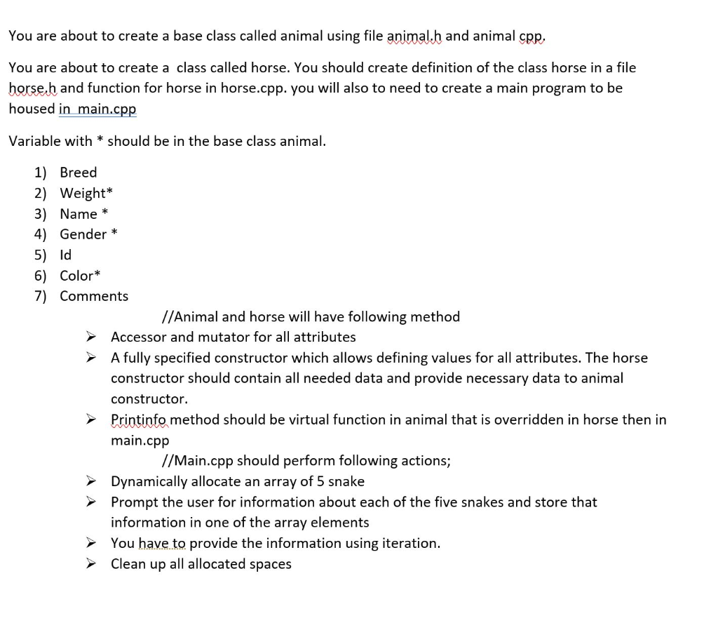 Solved You are about to create a base class called animal | Chegg.com