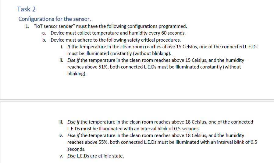 Configurations for the sensor. 1. "loT sensor sender" | Chegg.com