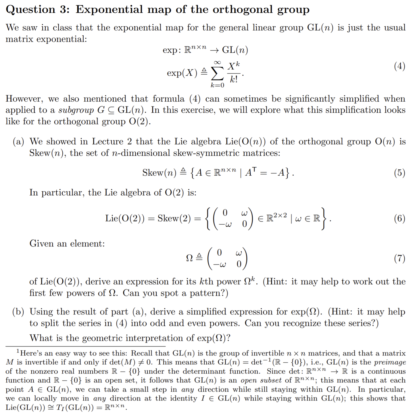 Solved Question 3: Exponential map of the orthogonal group | Chegg.com