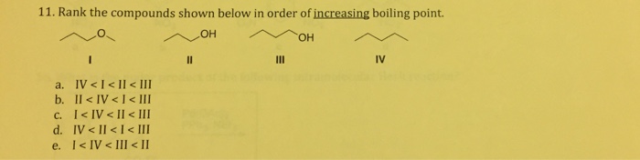 Solved 11. Rank the compounds shown below in order of | Chegg.com
