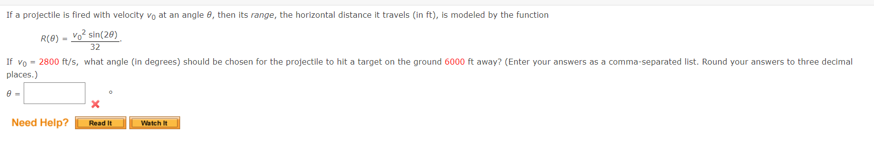 Solved If a projectile is fired with velocity v0 at an angle | Chegg.com