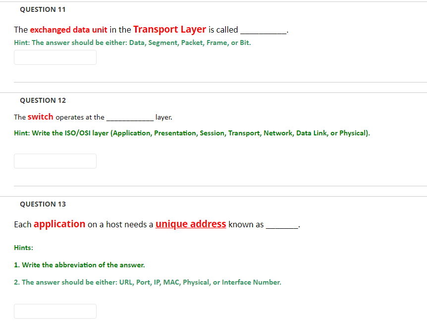 Solved The exchanged data unit in the Transport Layer is | Chegg.com