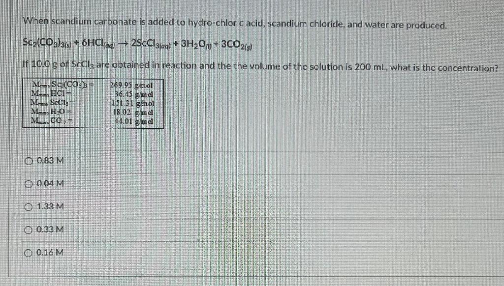 Solved When scandium carbonate is added to hydro-chloric | Chegg.com