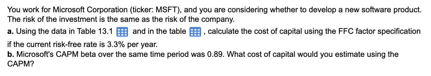 Solved You work for Microsoft Corporation (ticker: MSFT), | Chegg.com