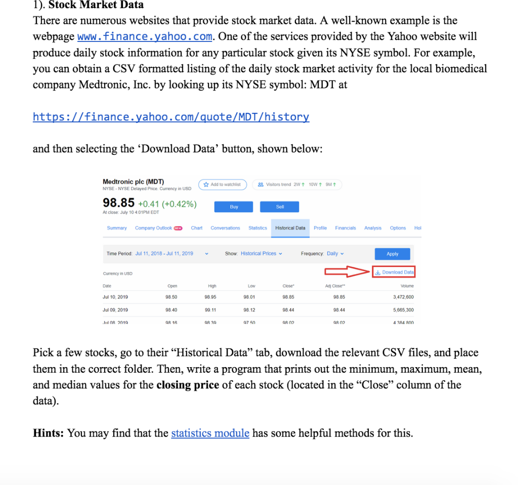 Solved There are numerous websites that provide stock market | Chegg.com
