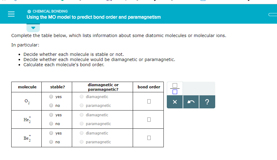 Solved CHEMICAL BONDING Using the MO model to predict bond | Chegg.com