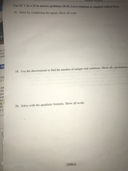 Solved Student Number Use 3x 3x = 21 to answer problems | Chegg.com