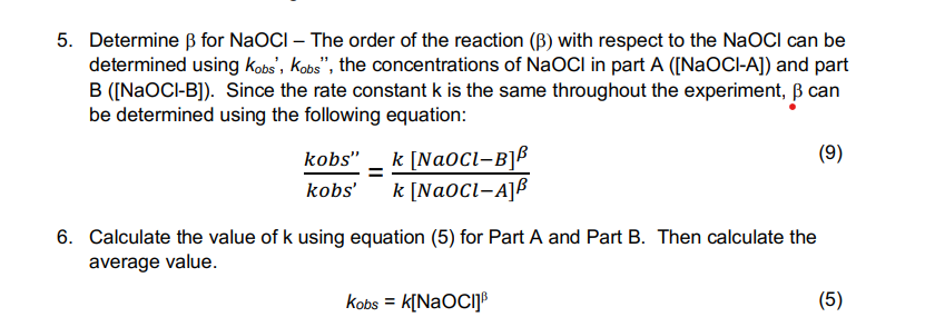 Solved 5. Determine B for NaOCI – The order of the reaction | Chegg.com