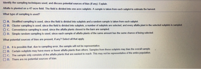 Solved Identify the sampling techniques used and discuss | Chegg.com